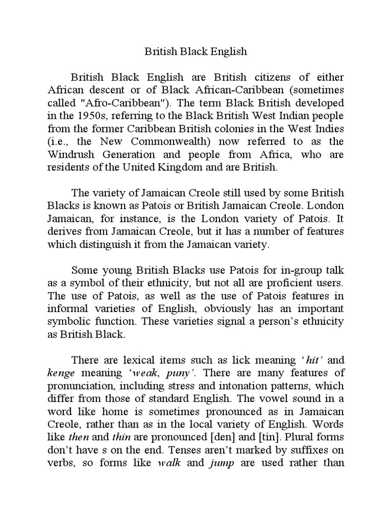 British Black English Definition | PDF