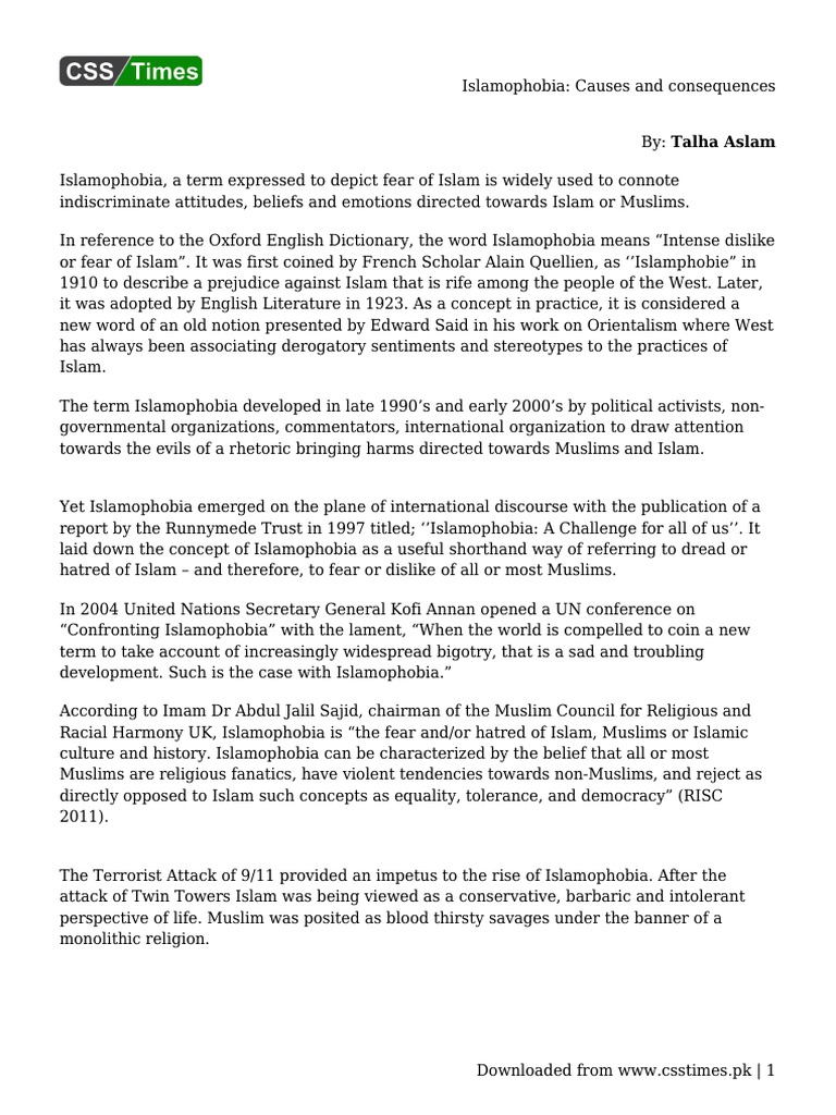 Islamophobia - Causes and Consequences | PDF | Islamophobia | Discrimination & Race Relations