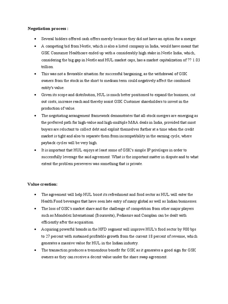 Negotiation Process | PDF | Mergers And Acquisitions | Glaxo Smith Kline