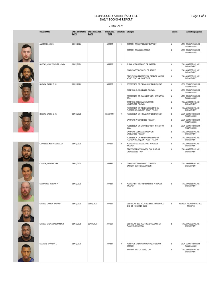 Leon County Booking Report: March 8, 2021 | PDF | Driving Under The ...