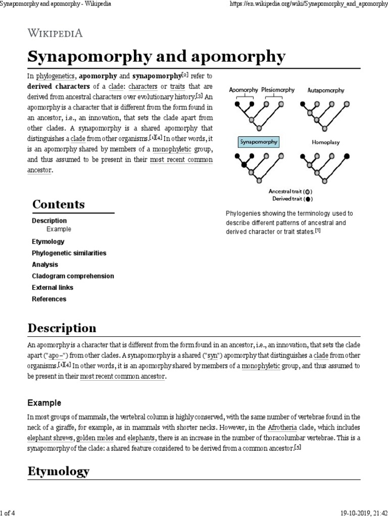 Synapomorphy & Apomorphy | PDF | Taxonomy (Biology) | Evolutionary Biology