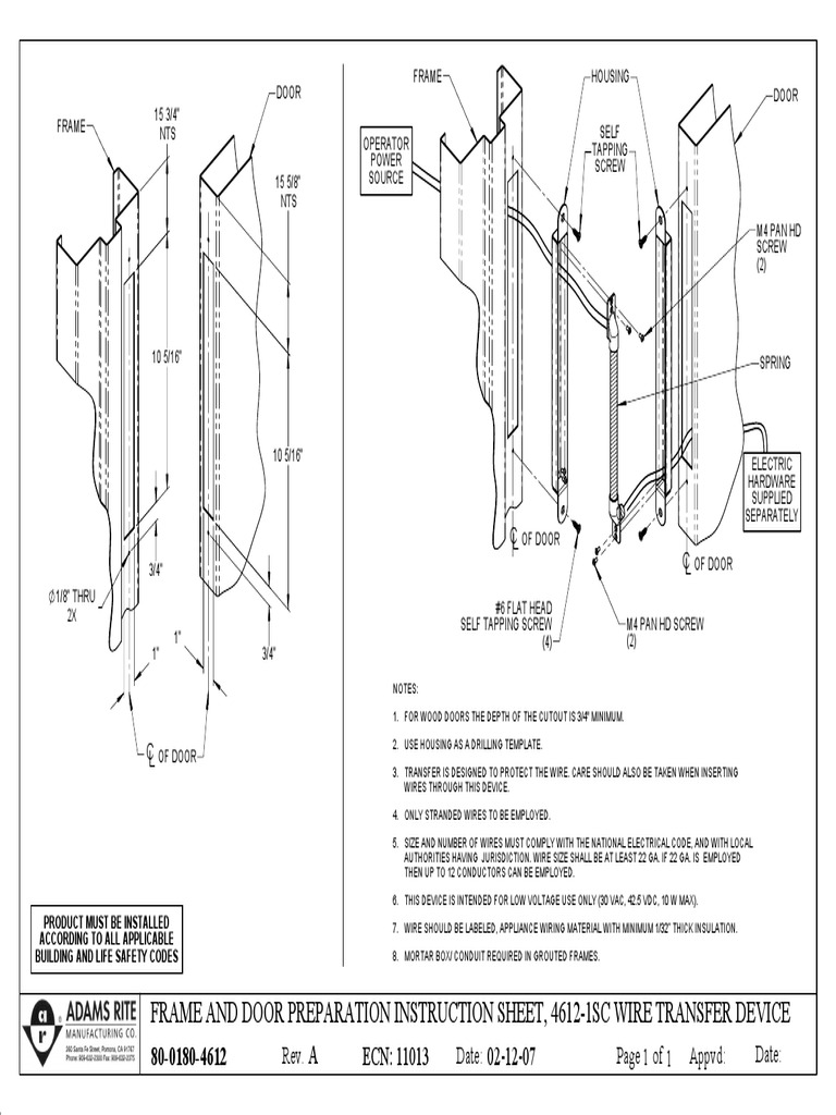 Adams Rite 4612-1SC | PDF | Wire | Electrical Wiring