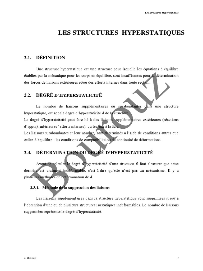 Définition et Calcul des Structures Hyperstatique | PDF | Ingénierie ...