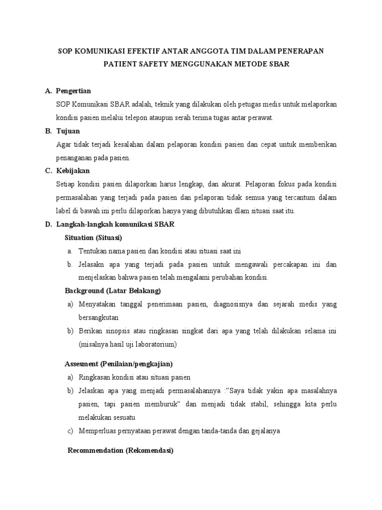 Tabel SOP SBAR | PDF