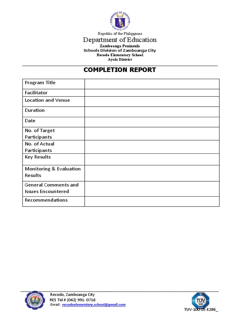 Department of Education: Completion Report | PDF | Career & Growth
