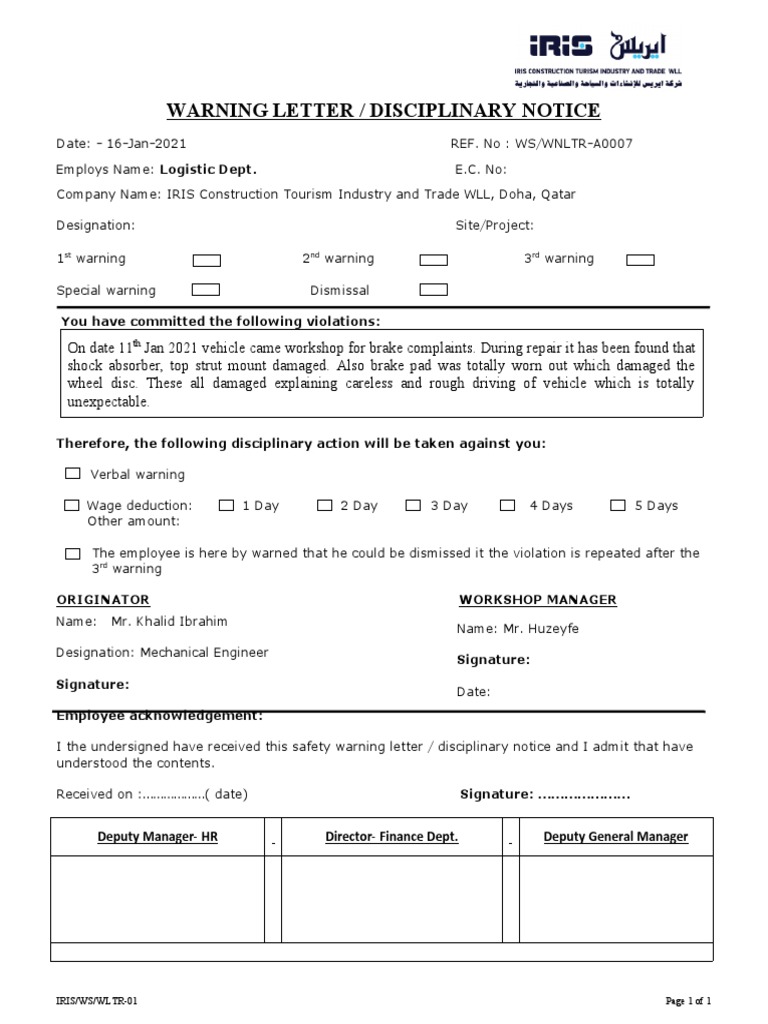Logistic Dept Warning Letter | PDF | Finance & Money Management ...