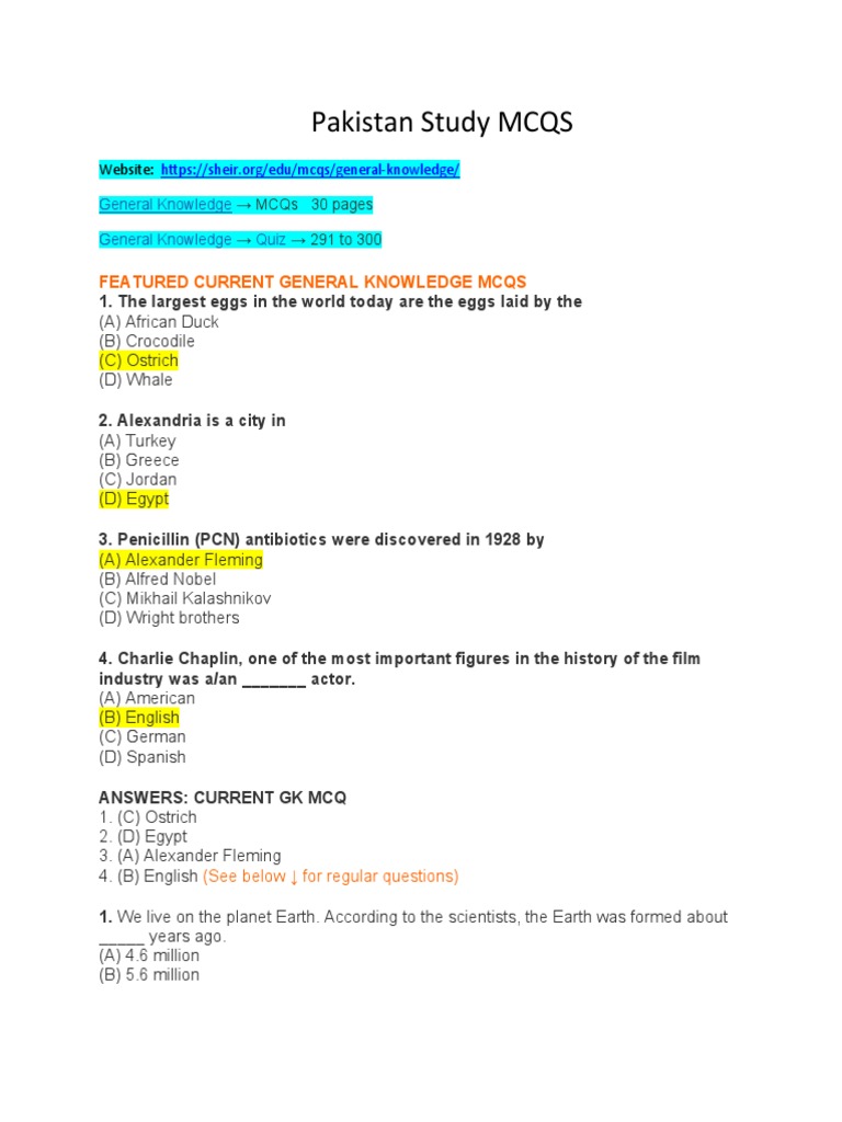 Pakistan Study MCQS | PDF | Astronauts | Europe Travel