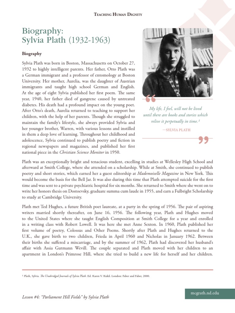 Biography Sylvia Plath | PDF | Sylvia Plath | Poetry