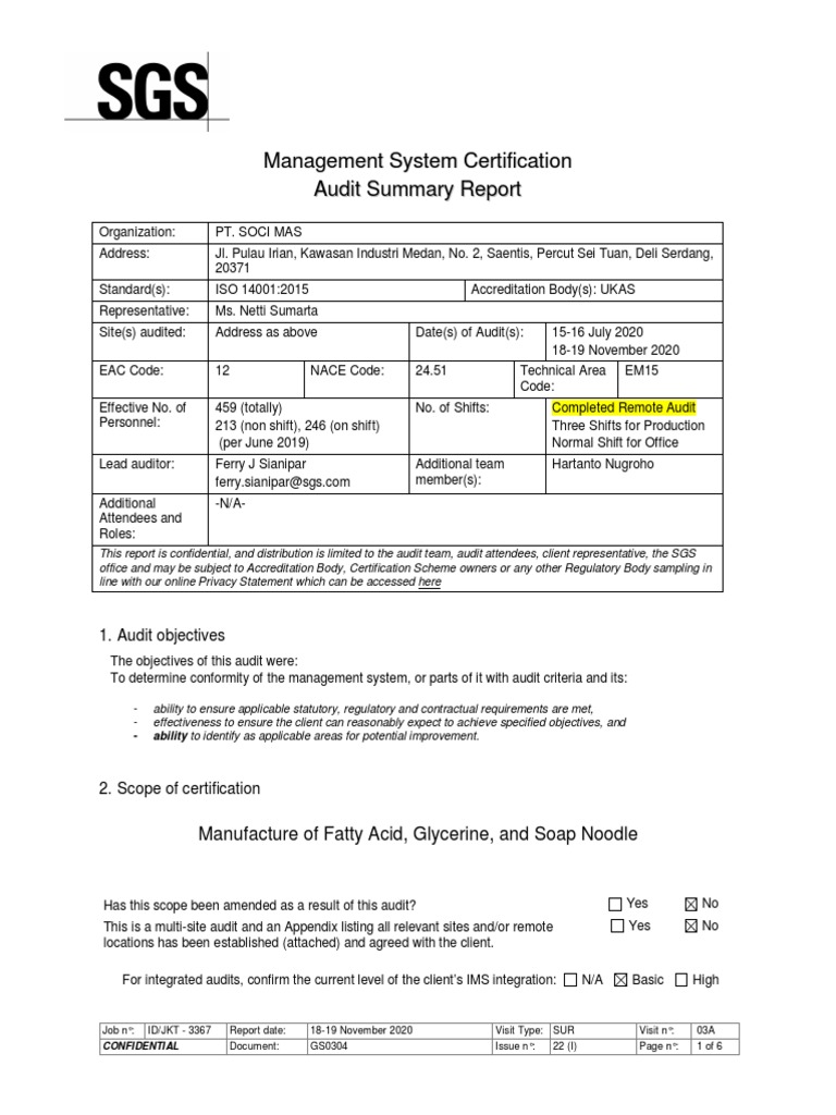 3367-C3-V3A-S2R-Completed Remote-SGS Report | PDF | Audit | Warehouse