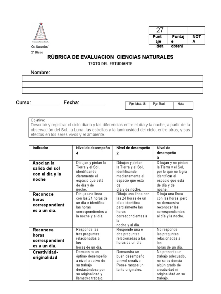 2° Básico Ciencias Naturales Rúbrica para Lapbook Semana Del 30 Marzo ...
