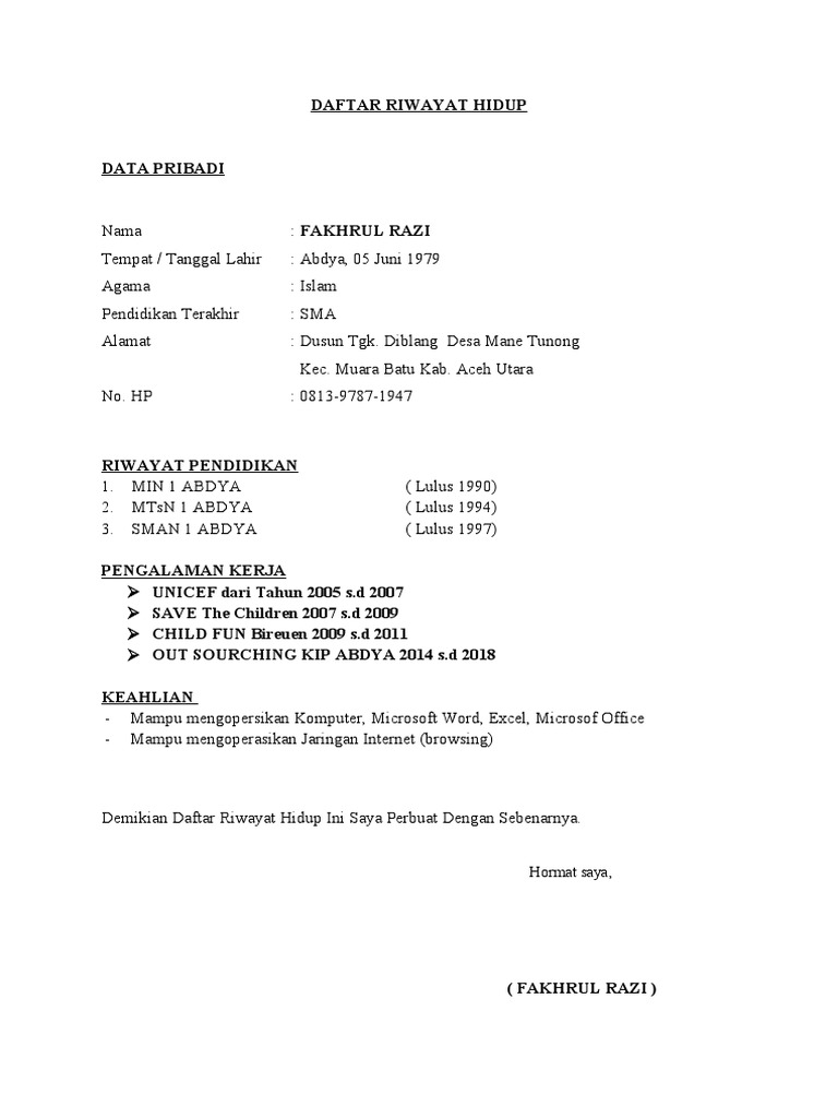 CV Fakhrul Razi: Pengalaman Kerja | PDF