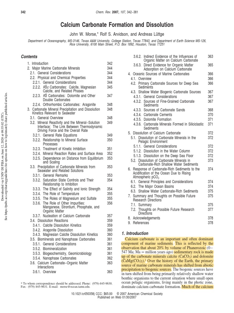 Calcium Carbonate Formation and Dissolution | PDF | Solubility ...