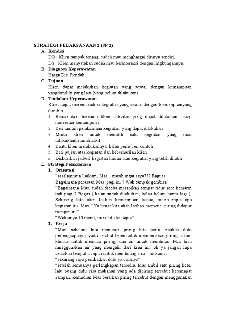 Strategi Pelaksanaan 2 Harga Diri Rendah | PDF