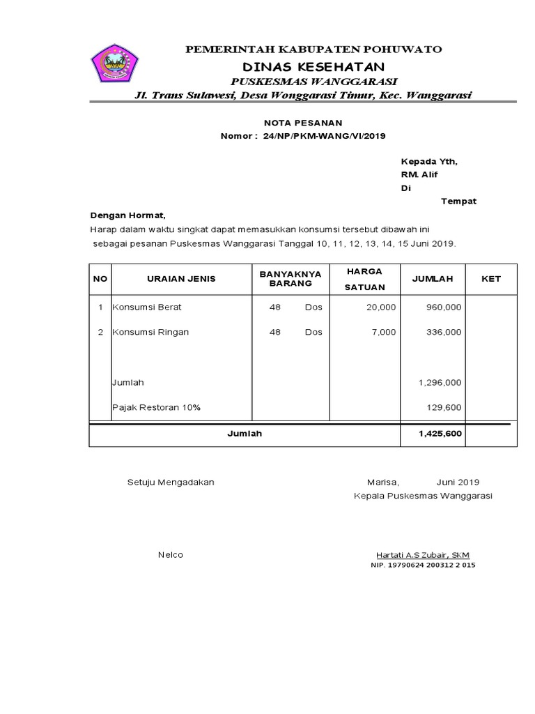 Nota Pesanan Konsumsi | PDF