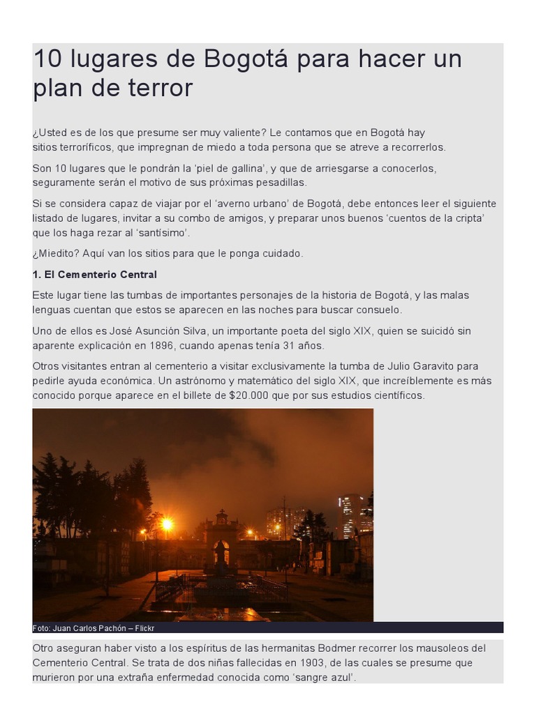 10 Lugares de Bogotá para Hacer Un Plan de Terror | PDF | Bogotá | Suicidio