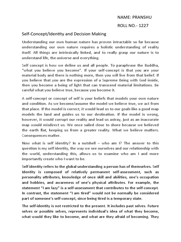 Self Concept Decision Making | PDF | Self Concept | Applied Psychology