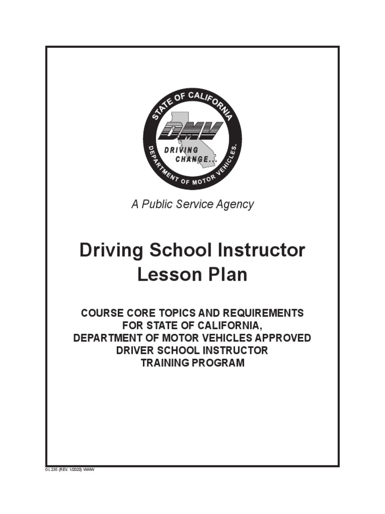 Driving School Instructor Lesson Plan: A Public Service Agency | PDF ...