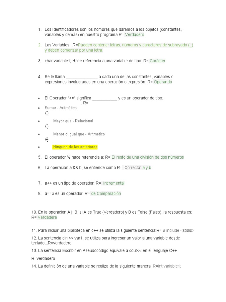 Identificadores, variables, operadores y constantes en C++ | PDF