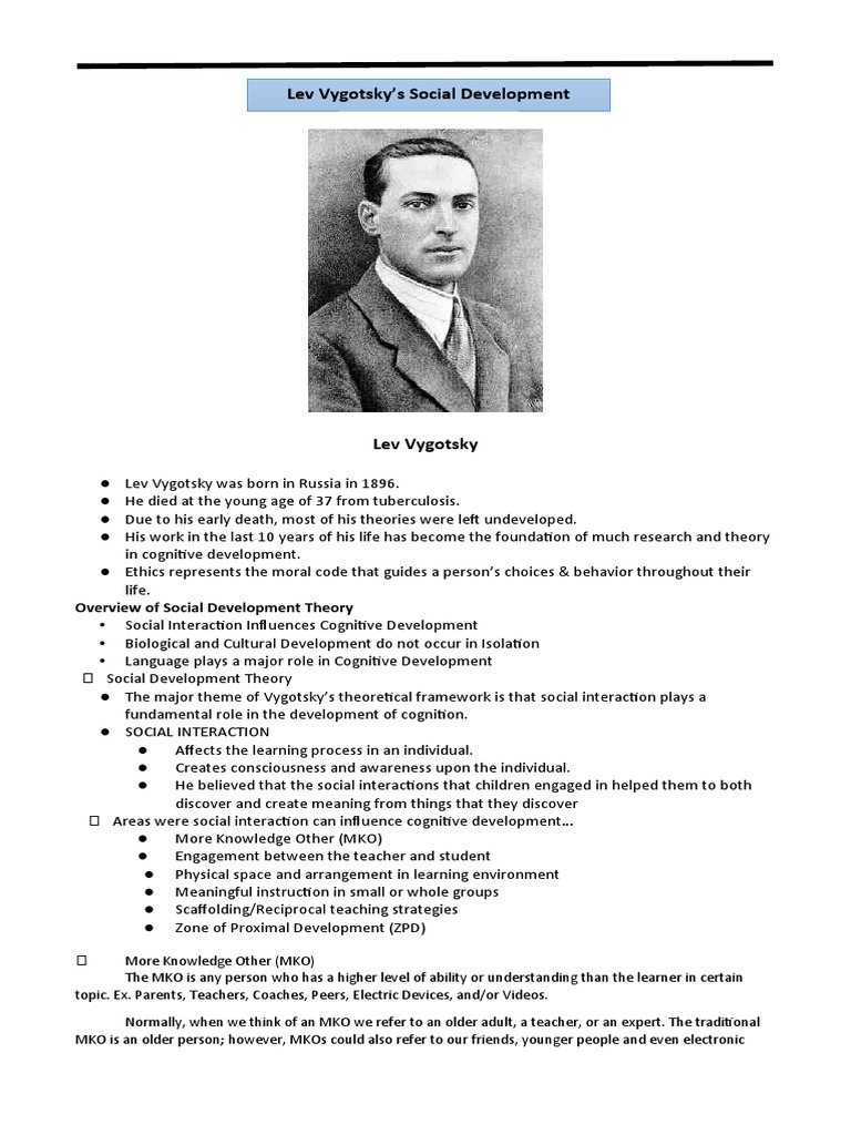 Lev Vygotsky - Social Development Theory | PDF | Cognitive Development ...