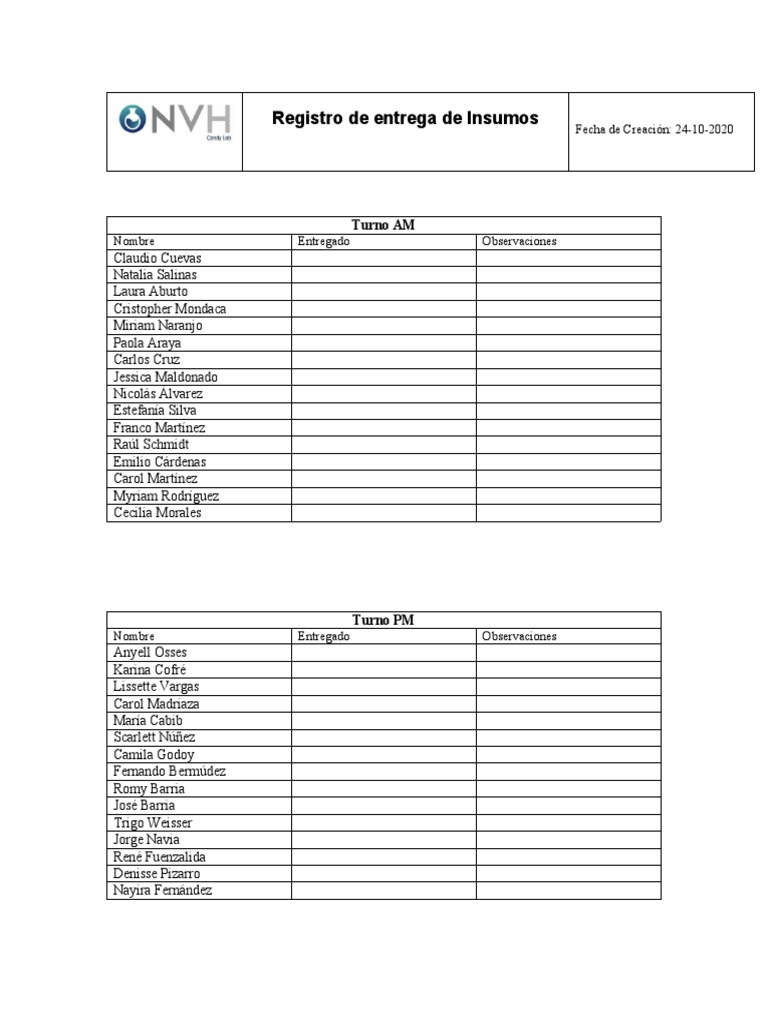 Registro de Entrega de Insumos | PDF