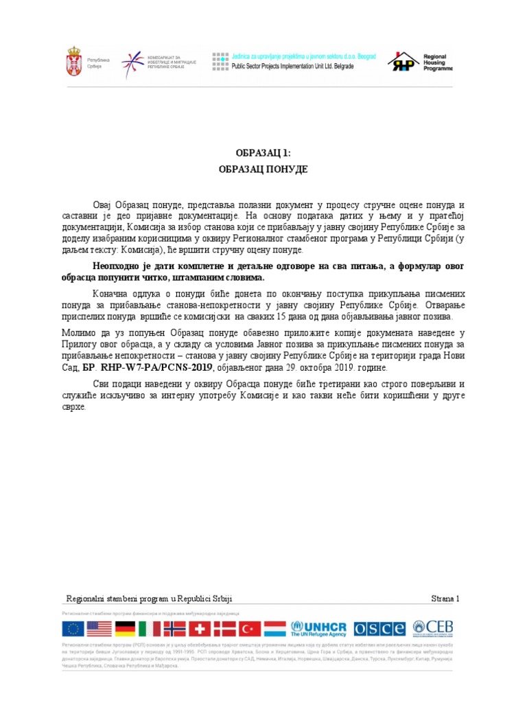 1572335714-Obrazac 1 - Obrazac Ponude - Novi Sad | PDF