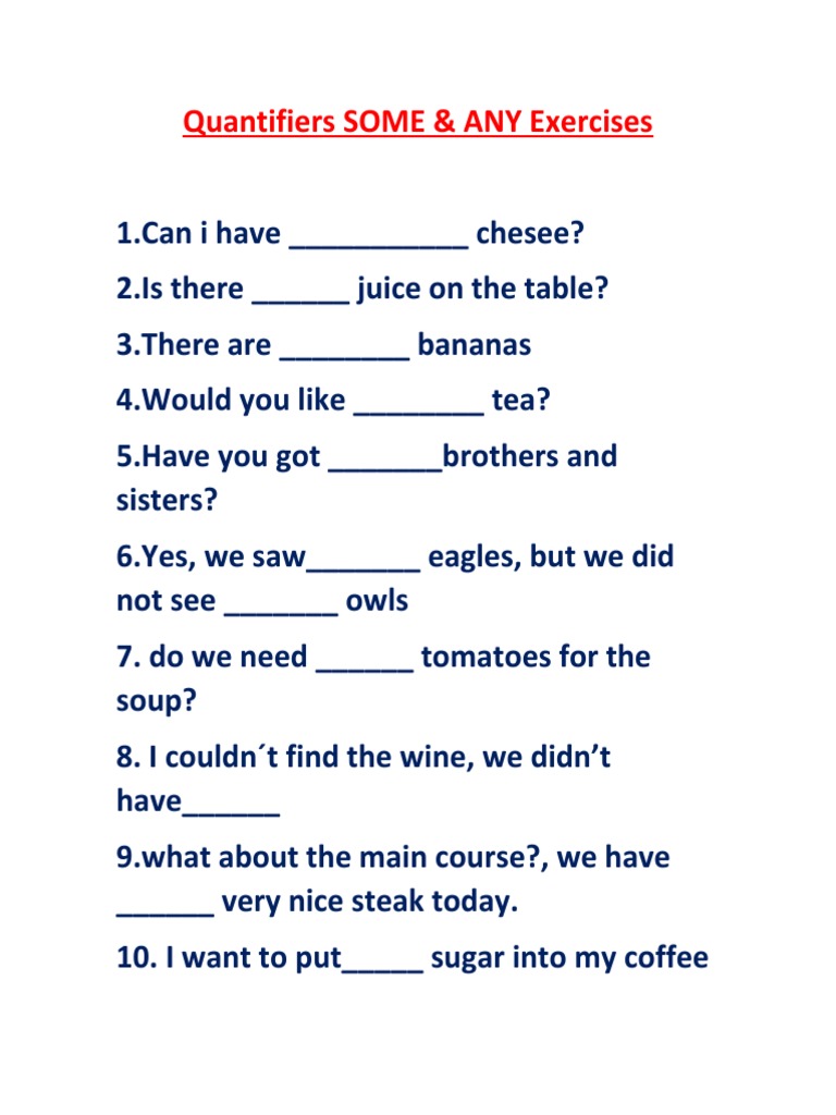 Quantifiers SOME & ANY Exercises