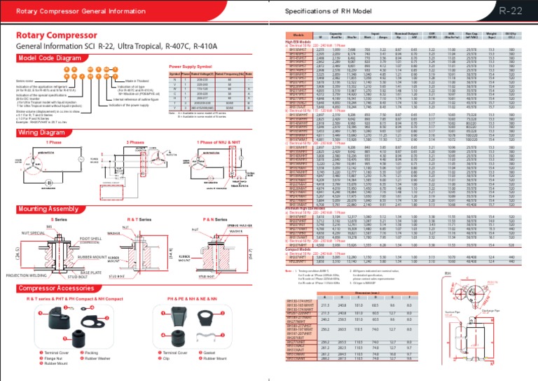 Rotary Compressor: General Information SCI R-22, Ultra Tropical, R-407C ...