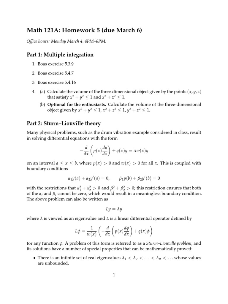 Math 121A: Homework 5 (Due March 6) : Part 1: Multiple Integration ...