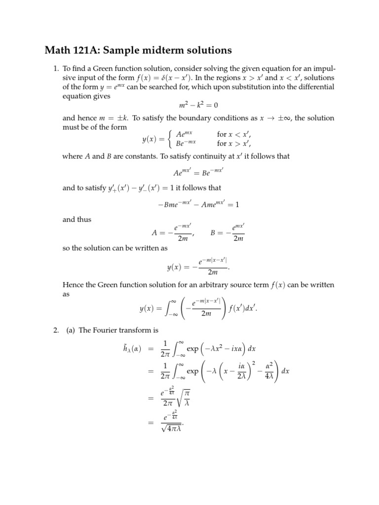 Math 121A: Sample Midterm Solutions | PDF | Green's Function | Trigonometric Functions