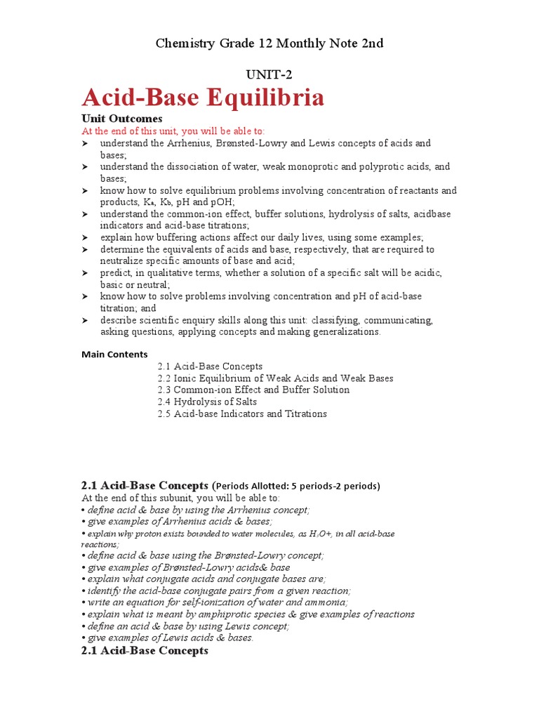 Understanding Key Concepts of Acid-Base Equilibria | PDF | Acid | Ph