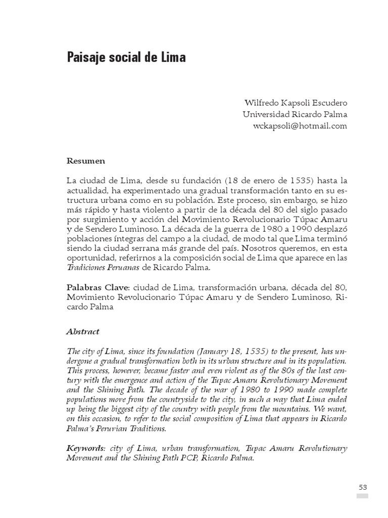 Paisaje Social de Lima | PDF | Lima | Perú