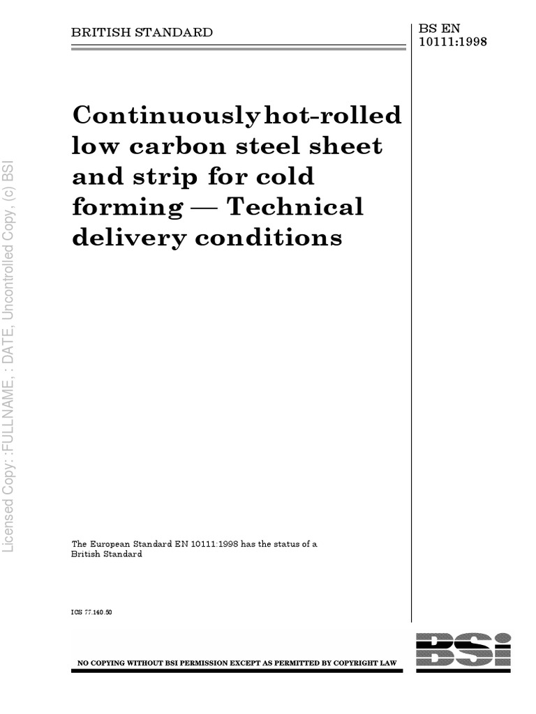 BS en 10111-1998 | PDF | Sheet Metal | Rolling (Metalworking)