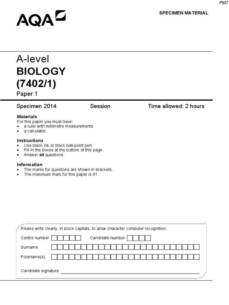 Specimen QP - Paper 1 AQA Biology A-Level | PDF | Hiv | Antibody