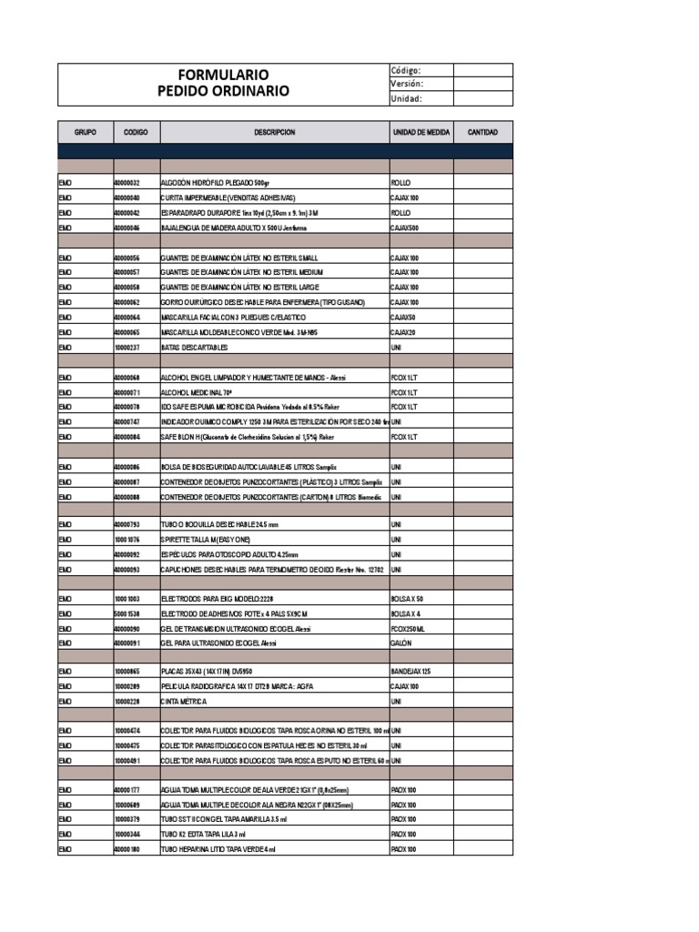 Modelo de Pedido de Insumo | PDF | Bienestar | Medicina