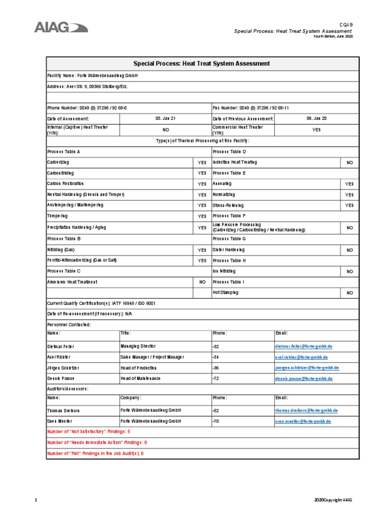 CQI-9 Special Process: Heat Treat System Assessment | Download Free PDF ...