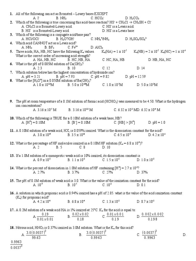Acid-Base Group Work | PDF | Acid | Dissociation (Chemistry)