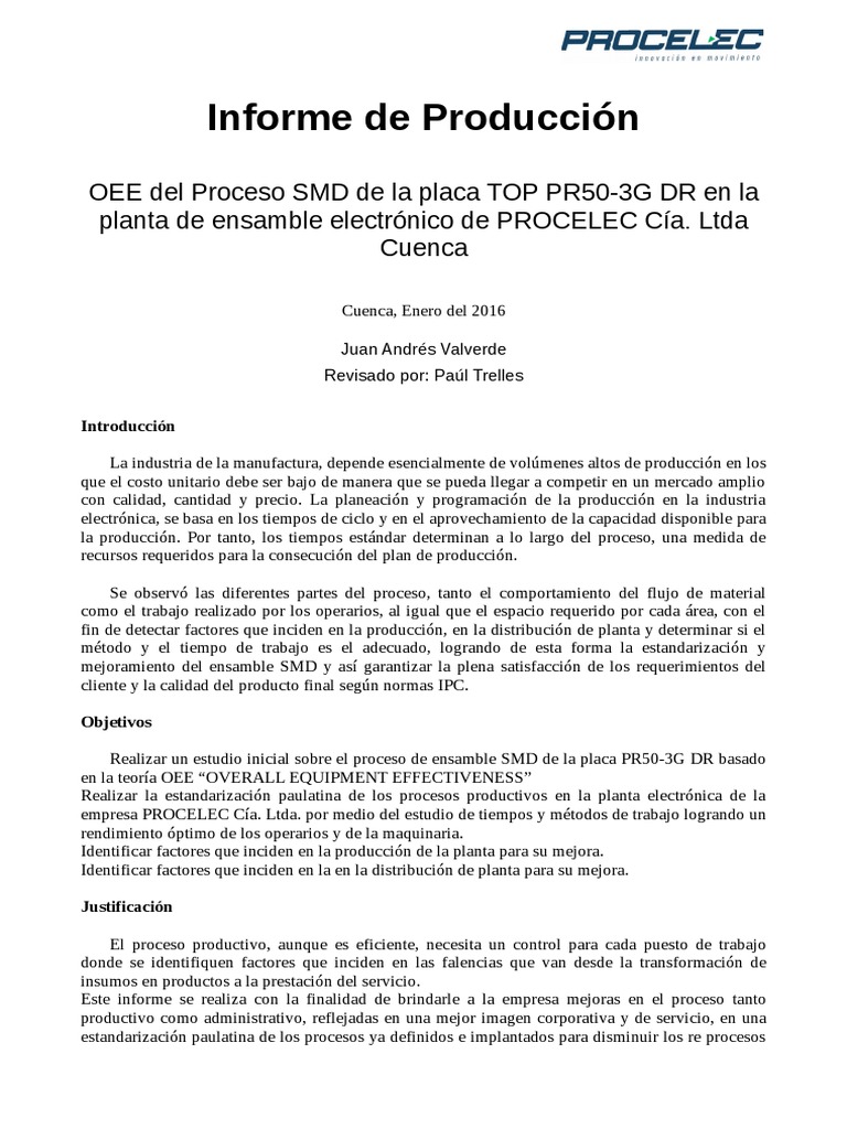 OEE SMD Process | PDF | Producción y fabricación | Business