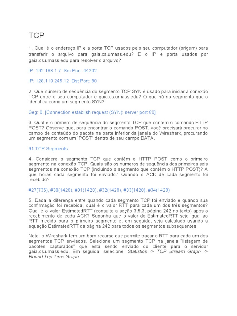Análise de protocolos de rede TCP e UDP utilizando Wireshark | PDF ...