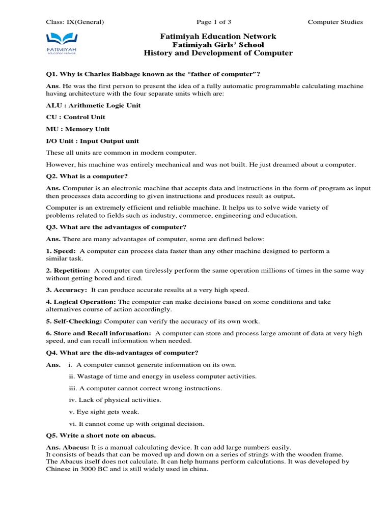History of Computer Class IX General | PDF | Microcomputers | Personal Computers