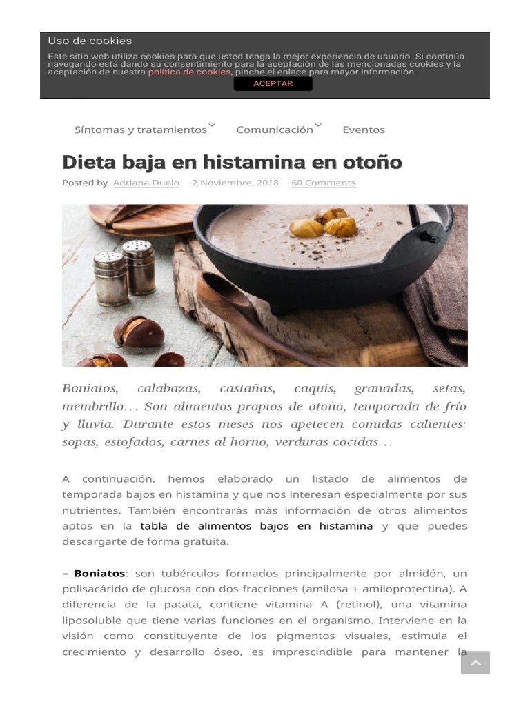 Alimentos de Otoño Bajos en Histamina | PDF | Cookie HTTP | Enfermedad ...