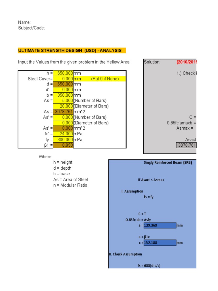 Ultimate Strength Design (Usd) - Analysis: (2010/2015 NSCP) | PDF ...