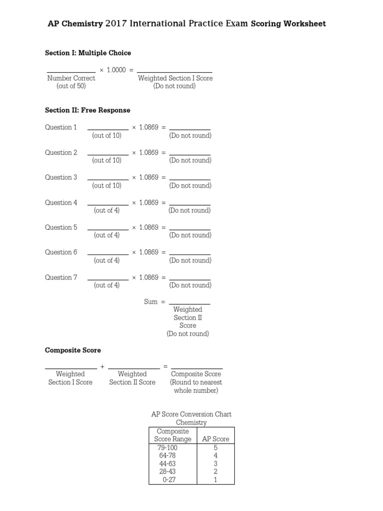 2017 AP Chemistry Scoring Worksheet | PDF