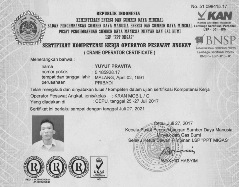 SIO MIGAS (Operator Crane) - Min | PDF