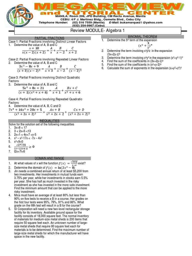 Review Module 1 Algebra 1 Part 2 | PDF | Numerical Analysis ...