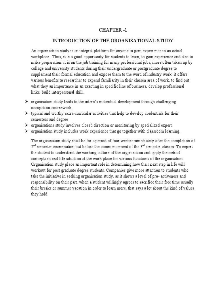 Chapter - 1 Introduction of The Organisational Study: ND RD | PDF ...