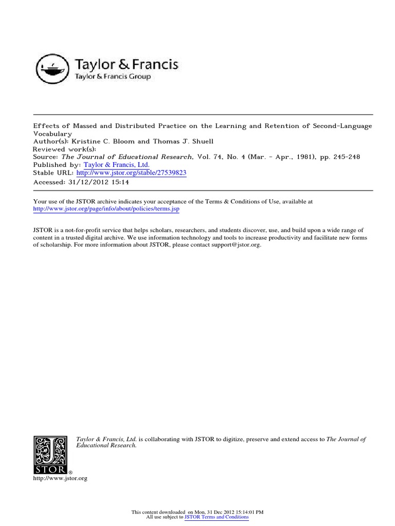 Bloom & Shuell 81 | PDF | Memory | Recall (Memory)