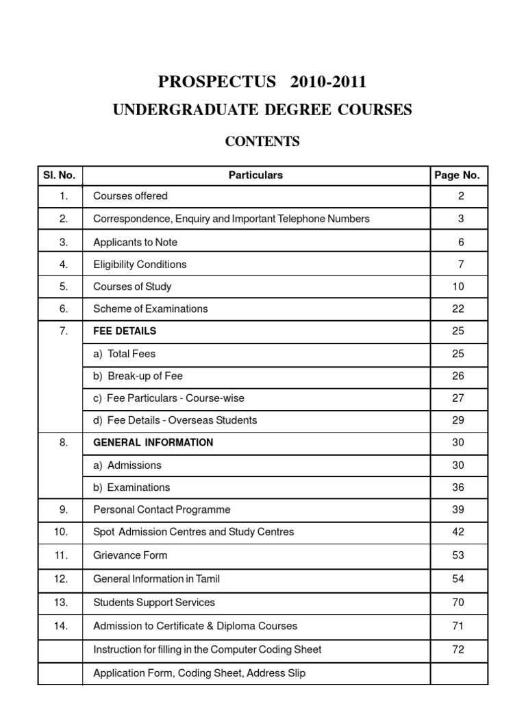 PROSPECTUS 2010-2011: Undergraduate Degree Courses | PDF | Bachelor's ...