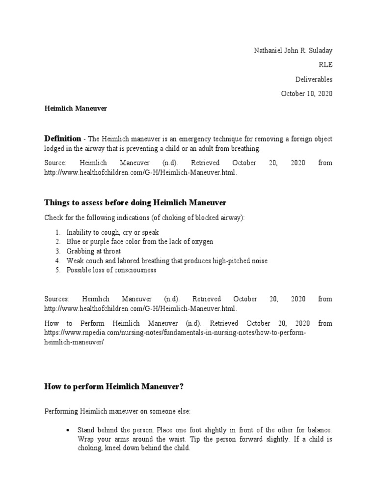 Heimlich Maneuver Guide | PDF | Emergency Medical Services | Survival Skills