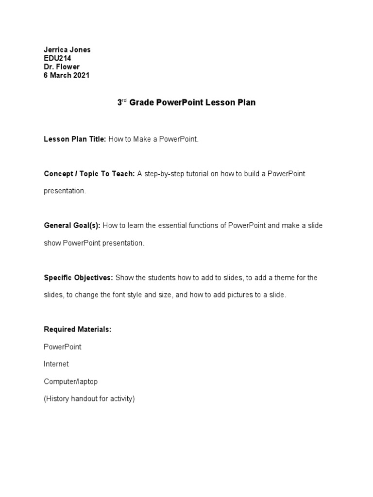 3rd Grade Lesson Plan | PDF | Lesson Plan | Microsoft Power Point