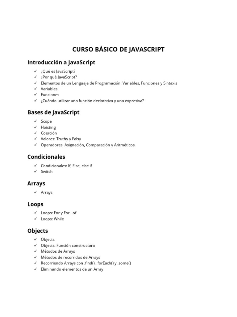Curso Basico de Javascript Resumen 2021 | PDF | Script Java | Marco de software